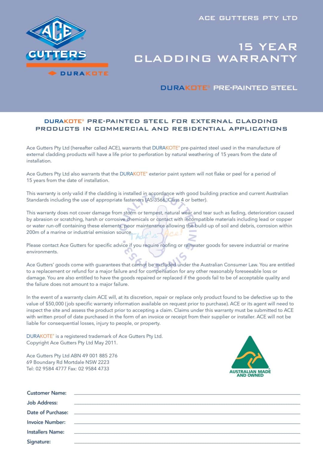 Brochures and Warranties – Ace Gutters
