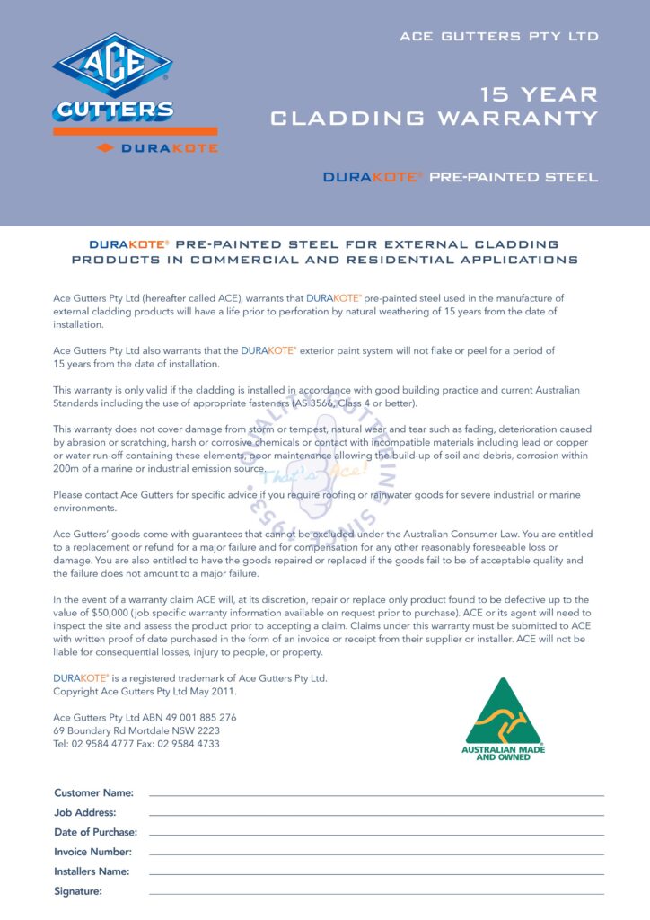Brochures and Warranties – Ace Gutters