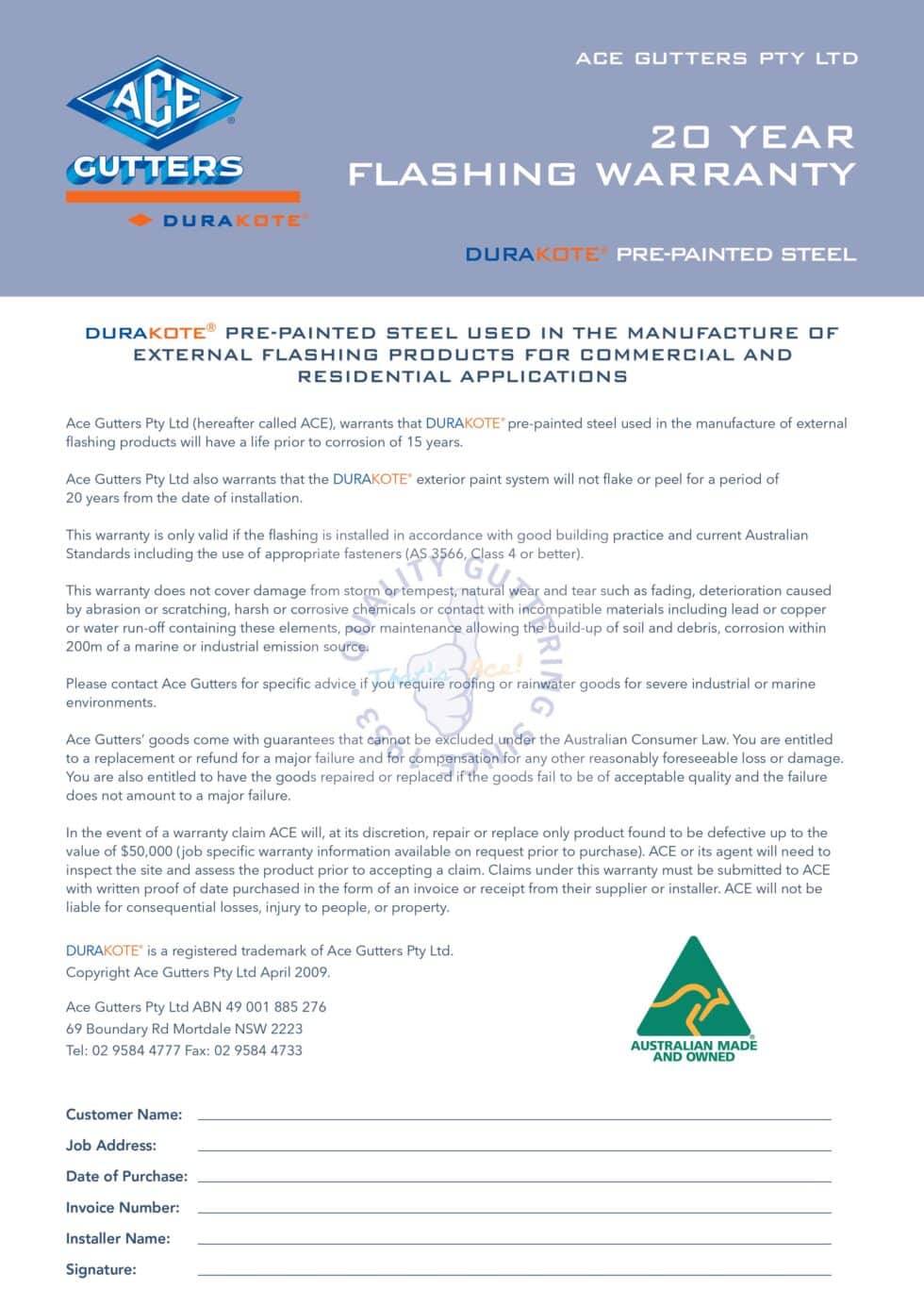 Brochures and Warranties – Ace Gutters